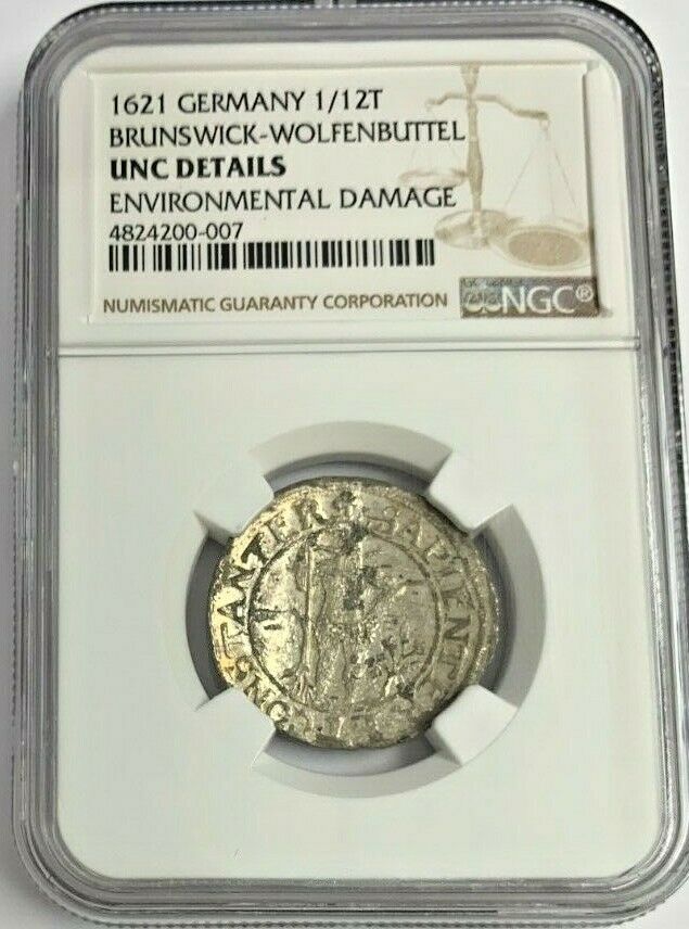 1621 German States Brunswick-Wolfenbuttel 1/12 Thaler 12 Kreuzer Wildm ...