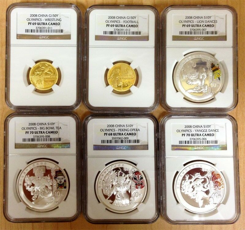China 2008 Beijing Olympics Gold Silver Set 6 Coins Series III NGC PF6 ...