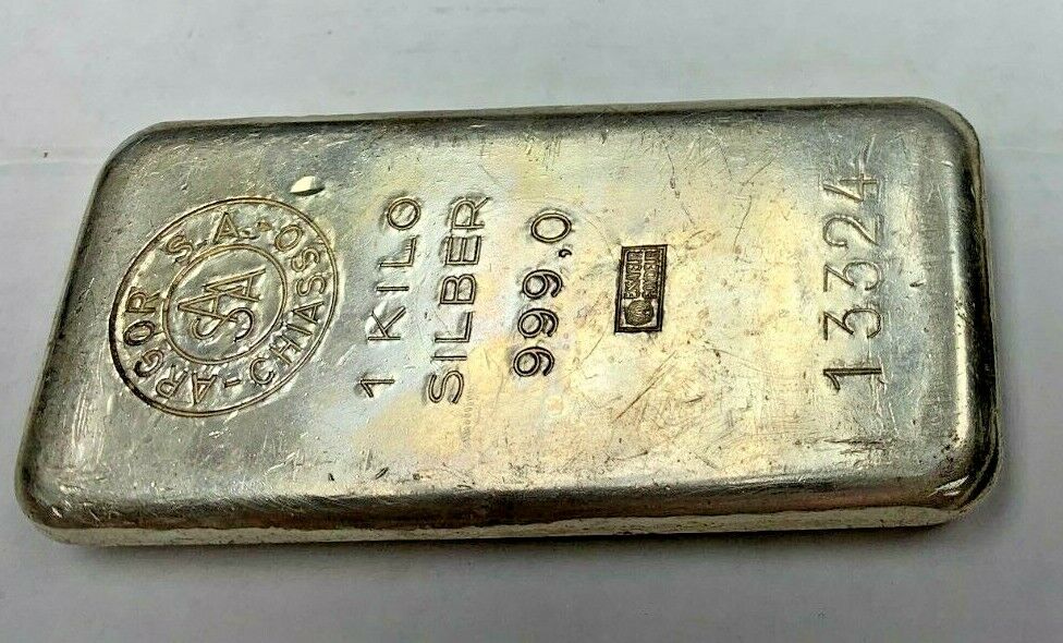 Swiss Vintage Argor S. A. Chiasso .999 Fine Silver Bar 1 Kilo 32.15oz ...