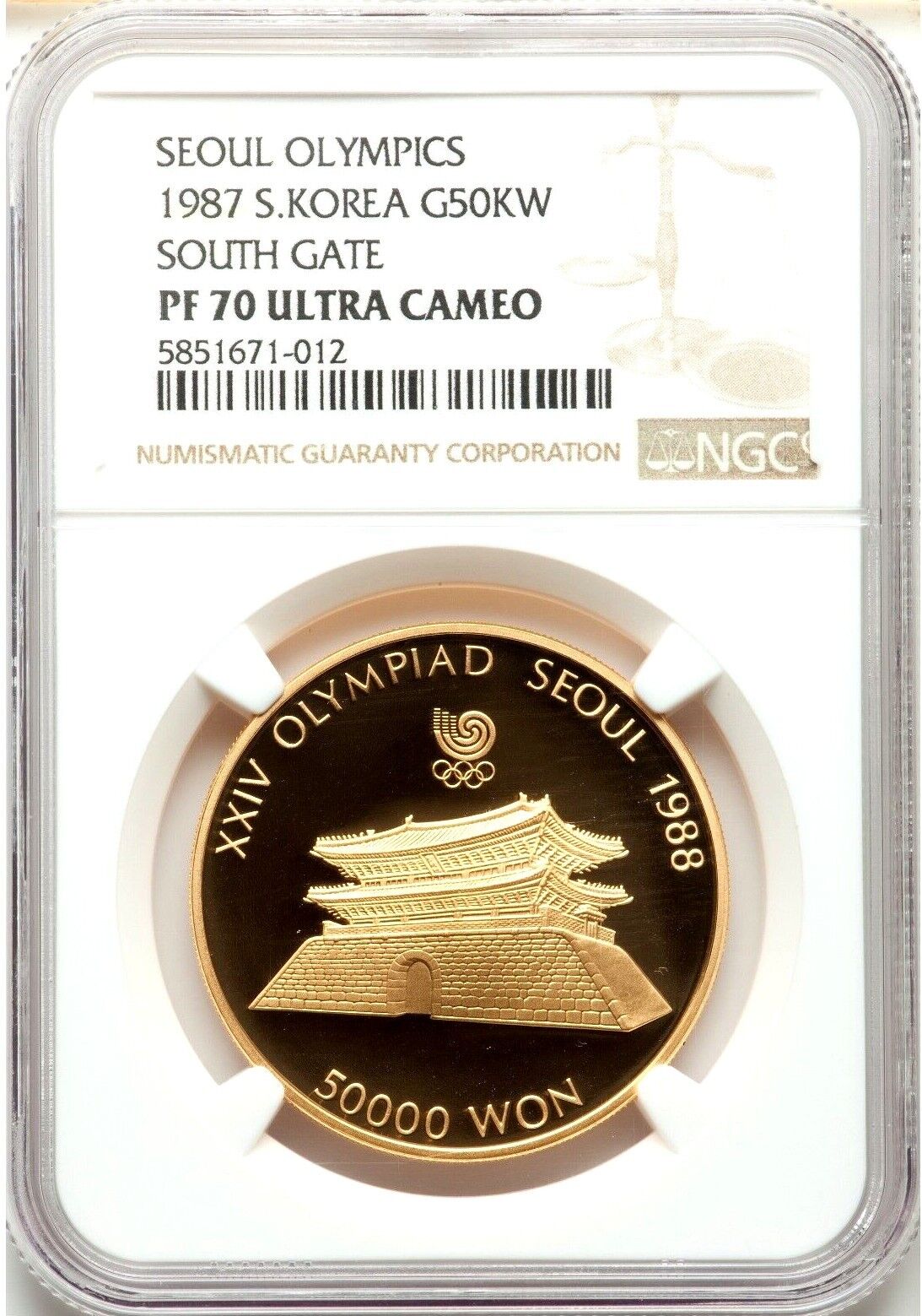 South Korea 1987 Gold 50K Won Great South Gate Olympic Games 1988 Seou ...