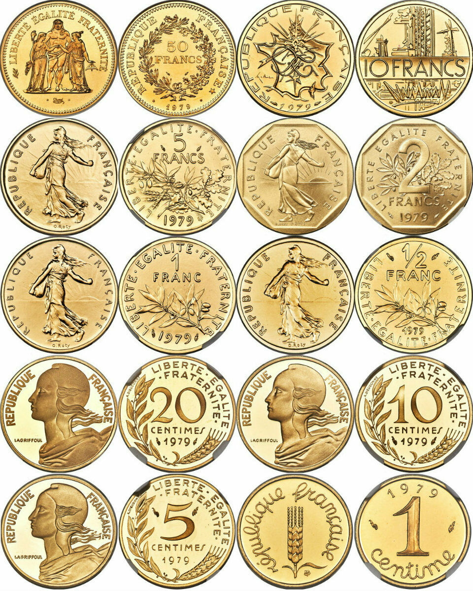 Rare France 1979 Gold Proof Set 10 coins Piefort Paris NGC PF67-69 Low ...