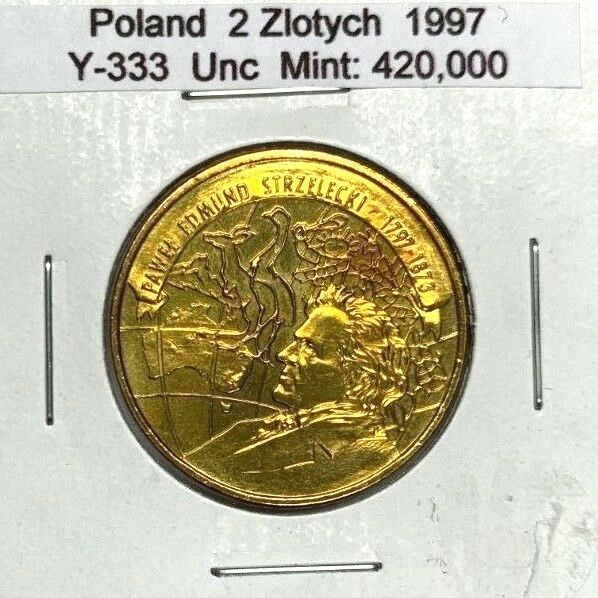 1997 Poland 2 Zlotych BU UNC Nordic Gold Coin PAWEL EDMUND STRZELECKI ...