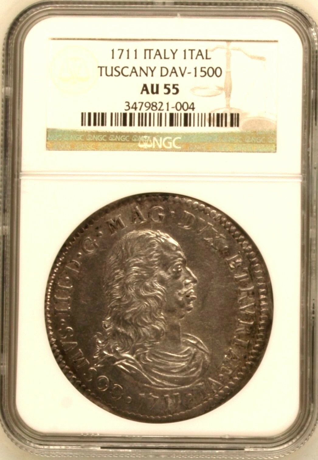 Italy 1711 Rare Ancient Coin 1 Tallero Tuscany DAV-1500 NGC AU 55 ...