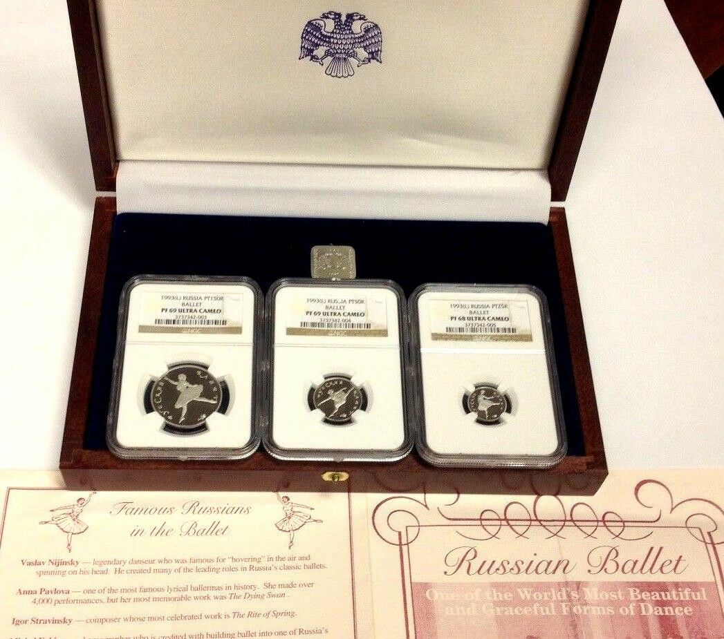 Russia 1993 Set 3 Platinum Coins Ballet Ballerina NGC PF68-69 Box COA ...